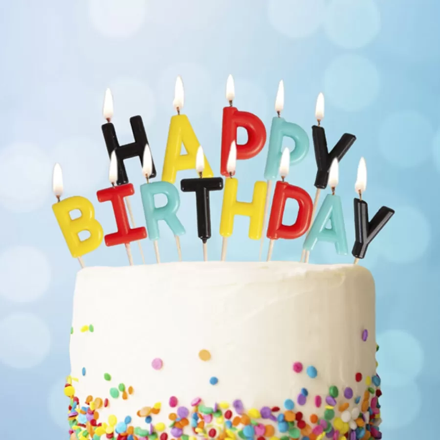 Κεράκια "Happy Birthday" μαύρα/κόκκινα/κίτρινα/βεραμάν για την τούρτα ...